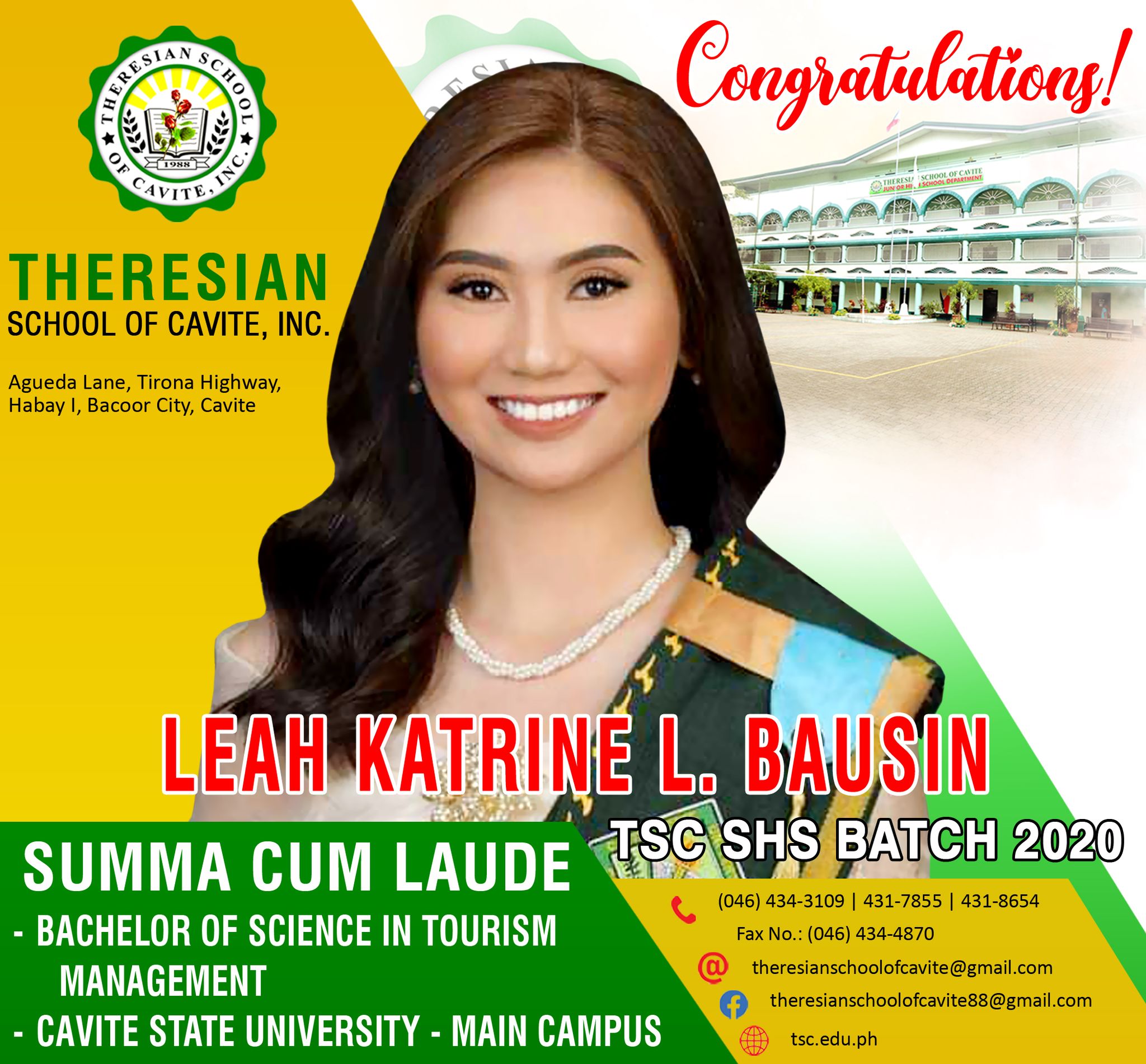 Congratulations to Ms. Leah Katrine L. Bausin – THERESIAN SCHOOL OF CAVITE INC.